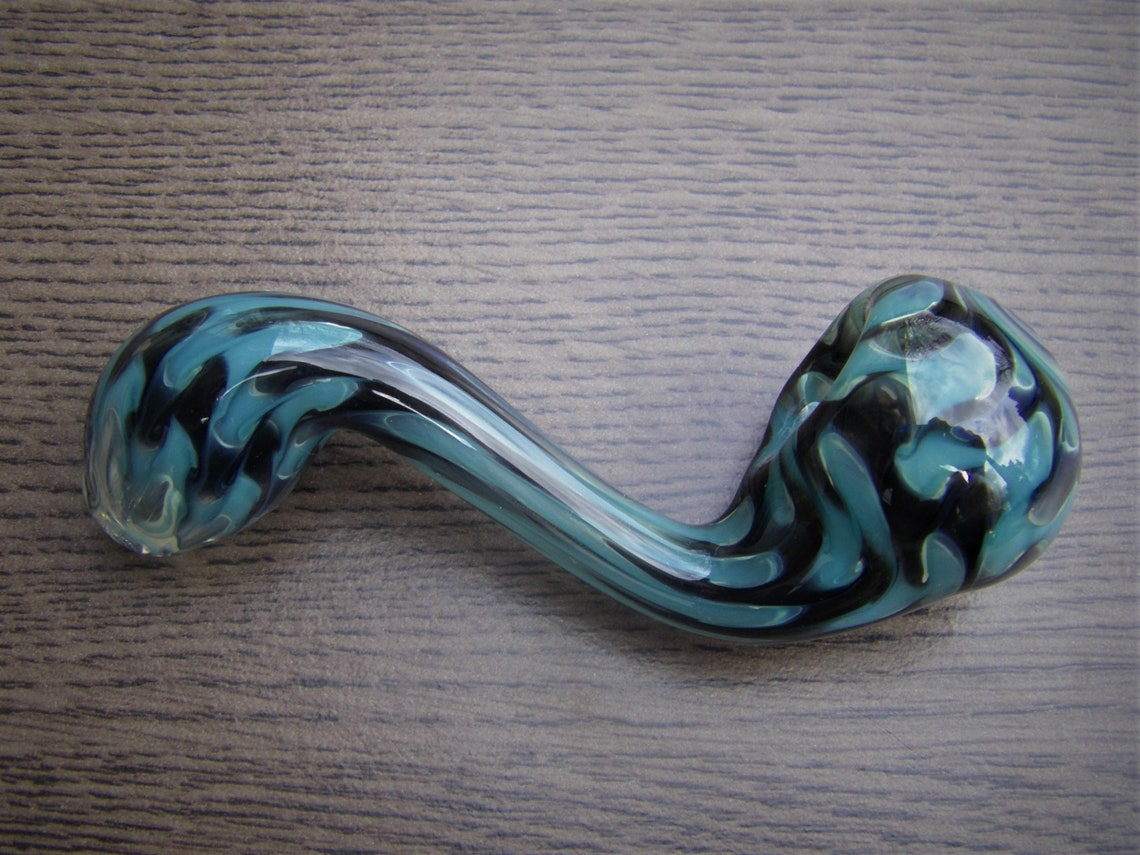 Glass Sherlock Pipe Black-aqua Chunky Colorful Smoking Bowl - Etsy