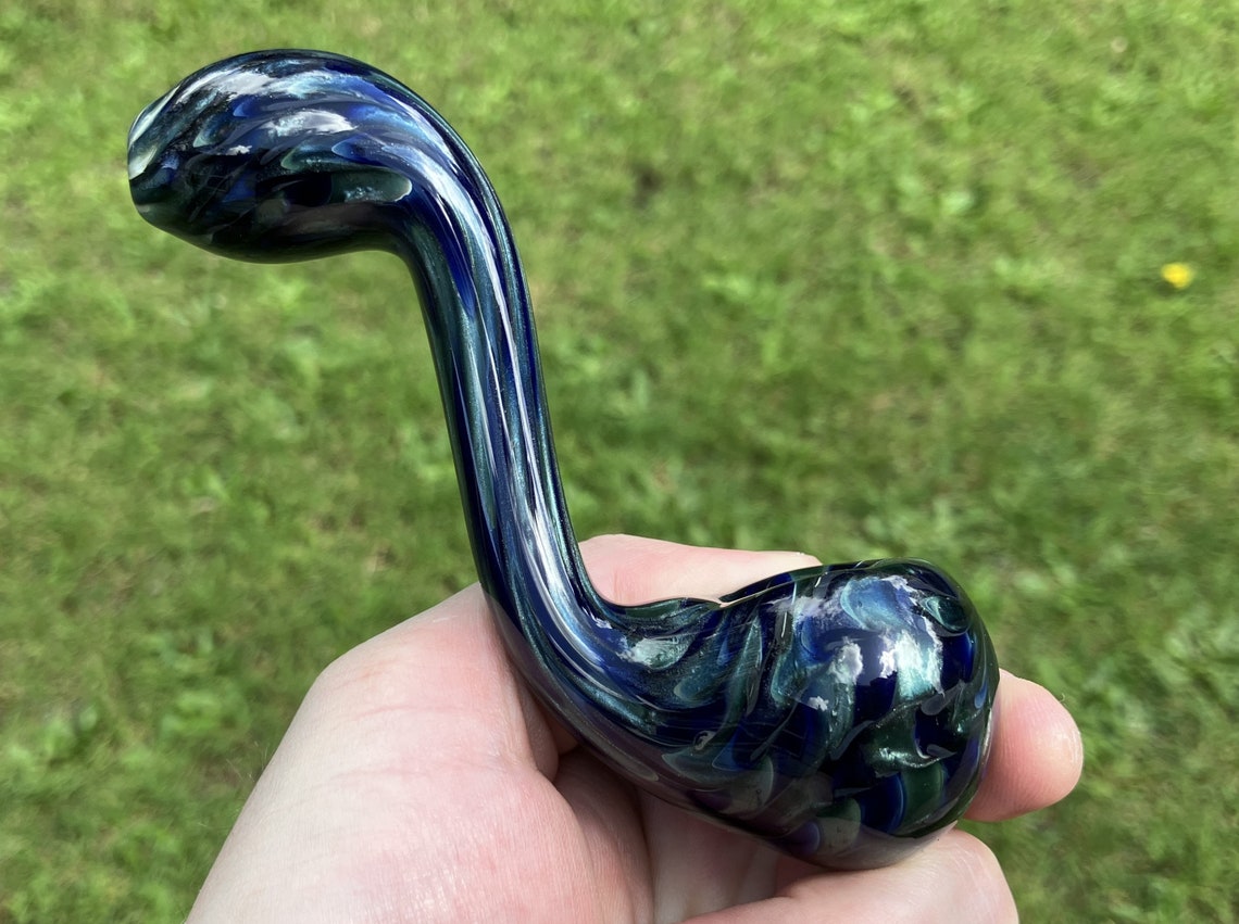 Glass Sherlock Pipe Metallic Sparkle Silver Blue - Dark Blue Chunky ...