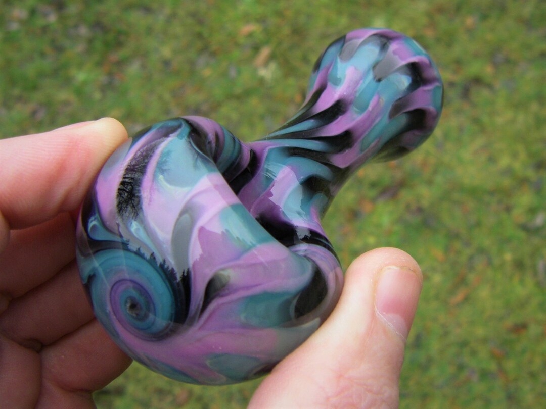 Large Glass Pipe Purple - Aqua - Black Chunky Colorful Large Bowl ...