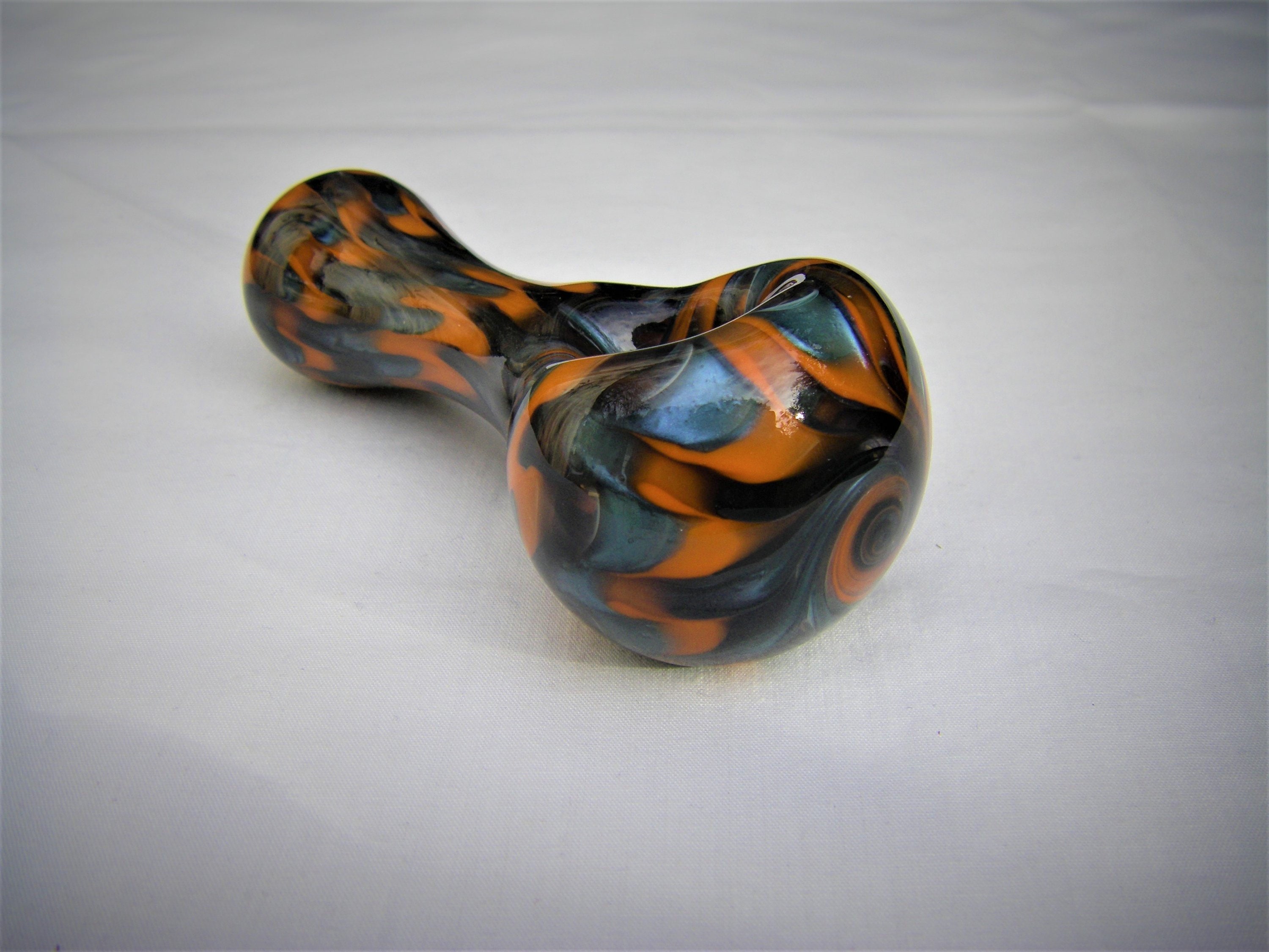 Large Glass Pipe Black-metallic Sparkle Silver Blue-orange - Etsy