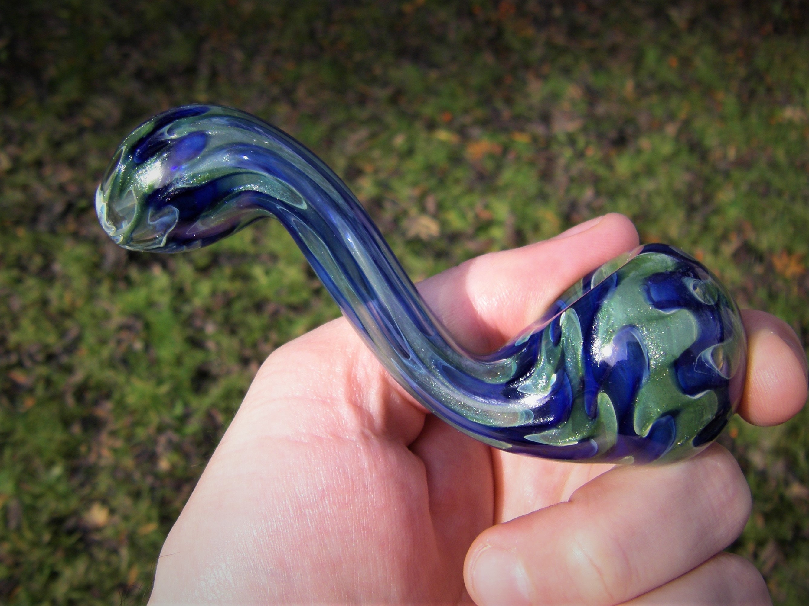 Glass Sherlock Pipe Sparkle Green-Blue Chunky Colorful Smoking | Etsy