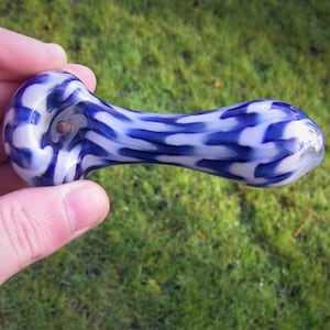 Glass Pipe Blue White Chunky Colorful Smoking Bowl - Etsy