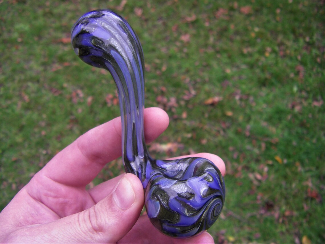 Glass Sherlock Pipe Purple-sparkle Dark Green Gold Chunky | Etsy