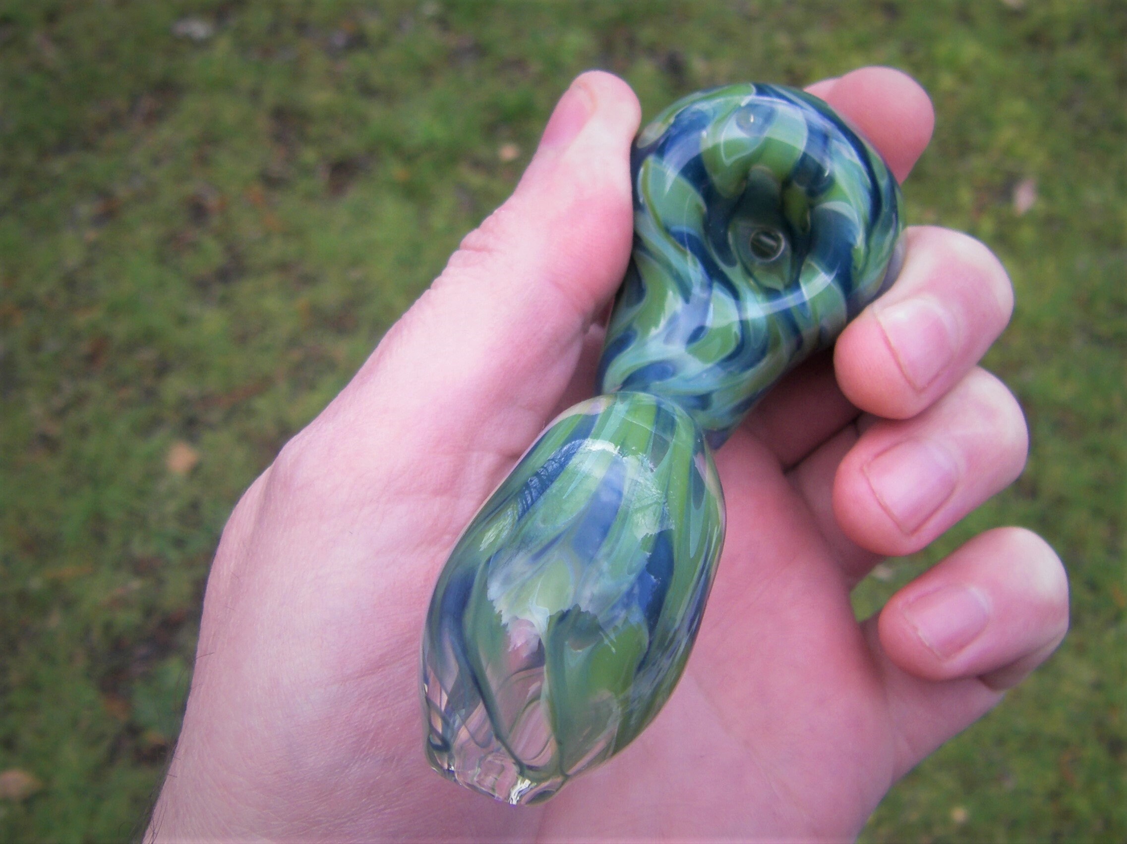 Glass Sherlock Pipe Peacock Blue-jade Green Chunky Colorful - Etsy