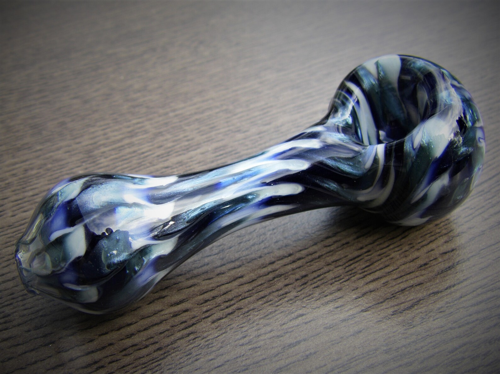 Large Glass Pipe Dark Blue-metallic Sparkle Silver Blue-white | Etsy