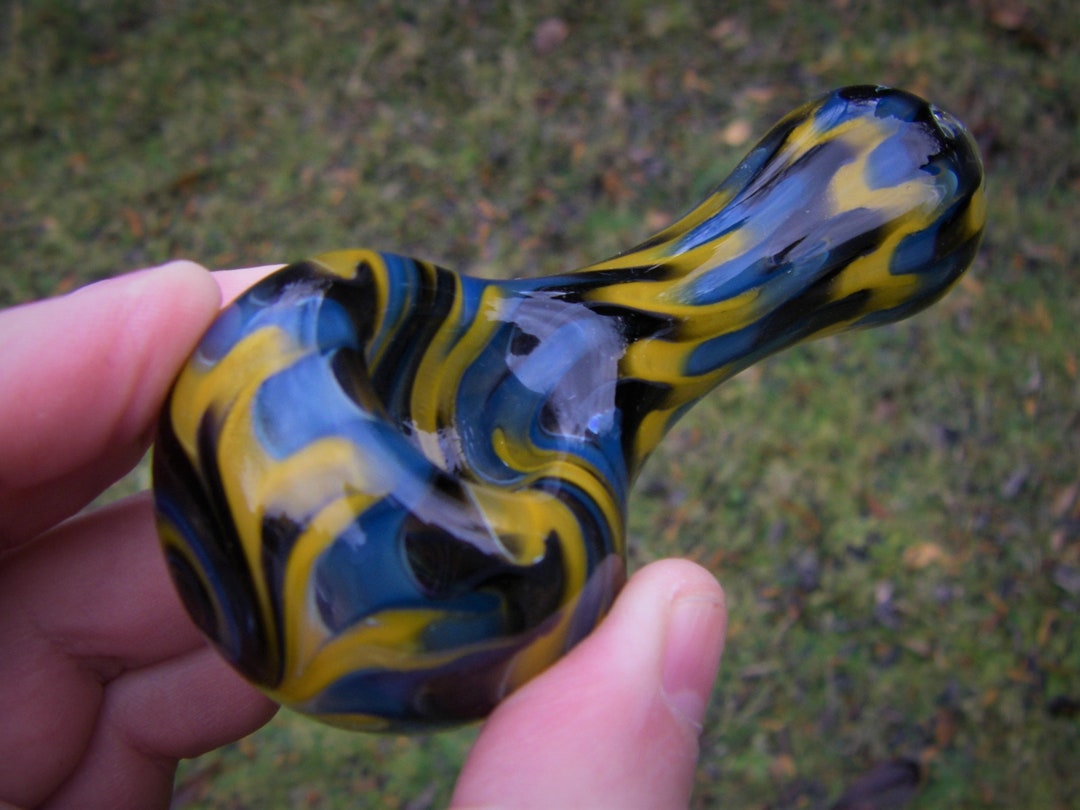 Large Glass Pipe Black - Yellow - Turquoise Chunky Colorful Large Bowl ...