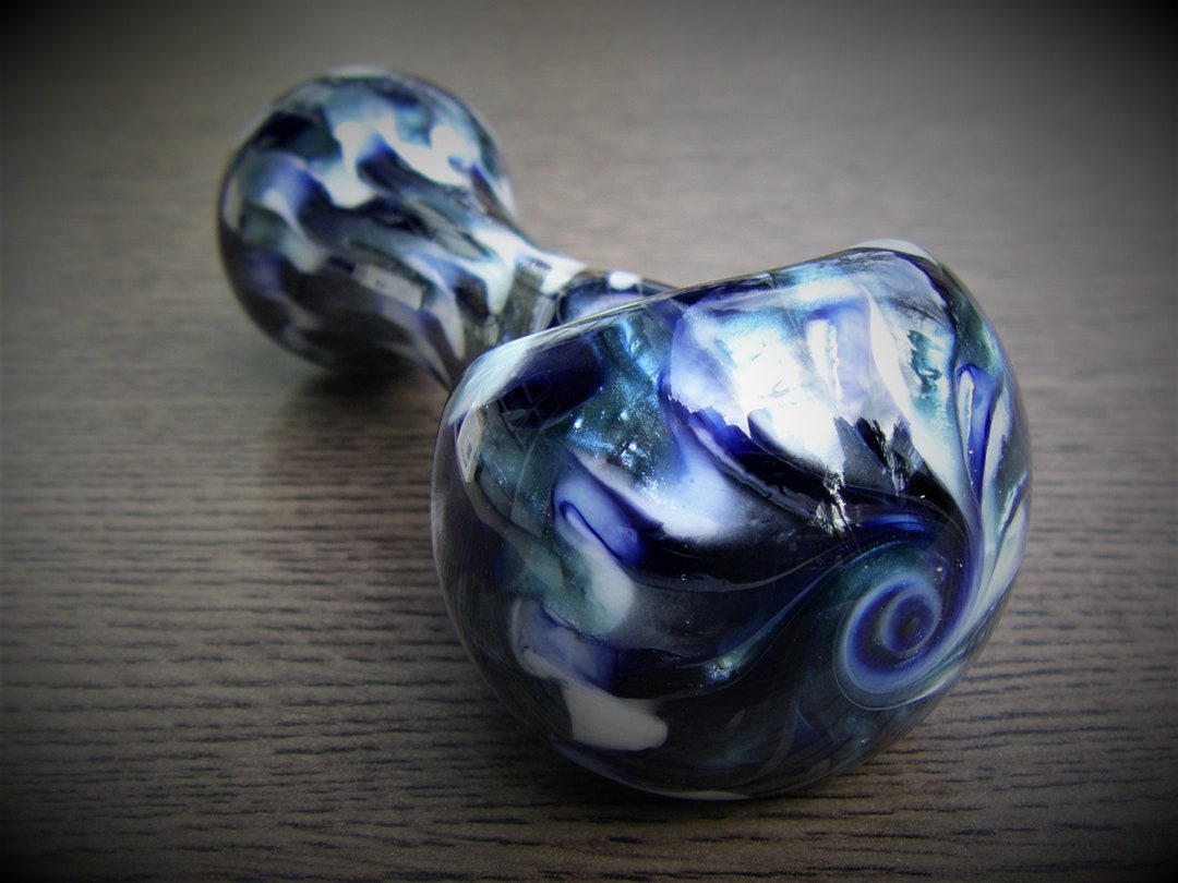 Large Glass Pipe Dark Blue Metallic Sparkle Silver Blue White Chunky ...
