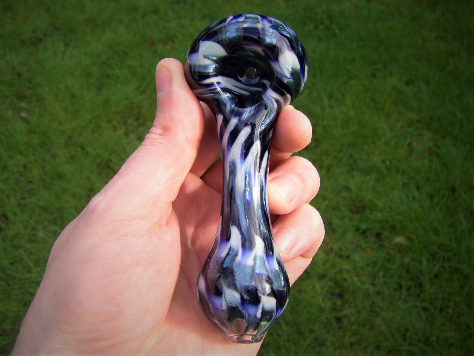 Large Glass Pipe Dark Blue-metallic Sparkle Silver Blue-white | Etsy