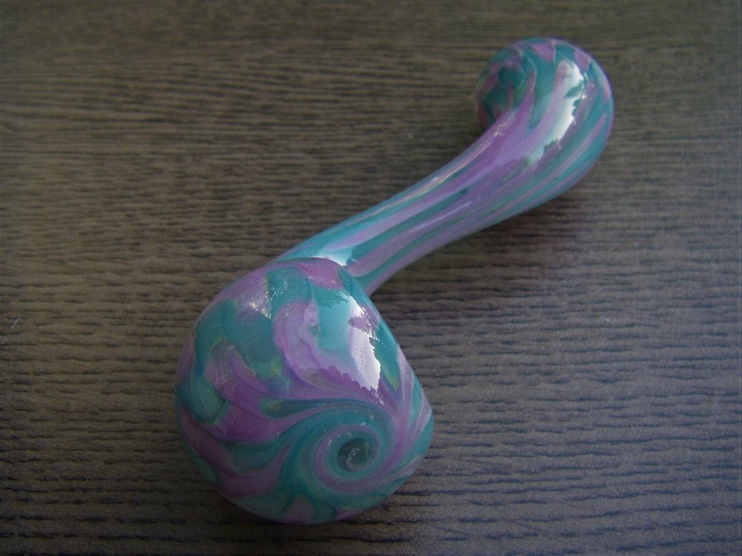 Glass Sherlock Pipe Purple - Aqua Chunky Colorful Smoking Bowl - Etsy