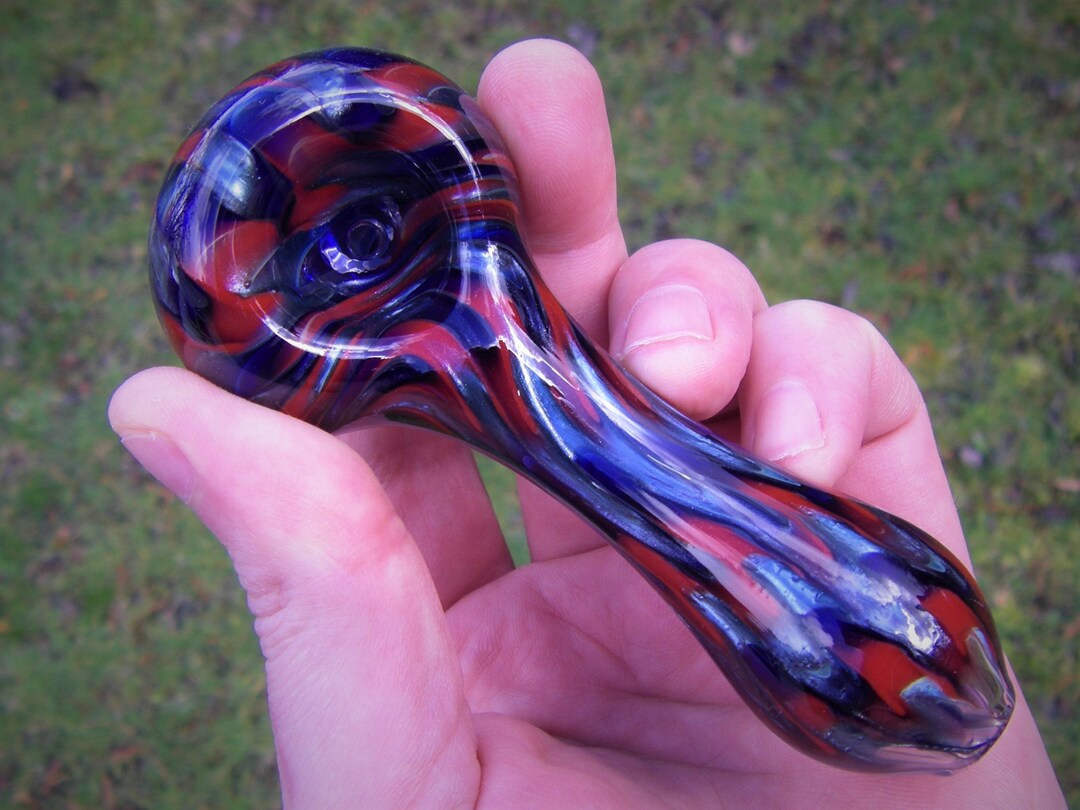 Large Glass Pipe Dark Blue - Red - Metallic Sparkle Silver Blue Chunky ...