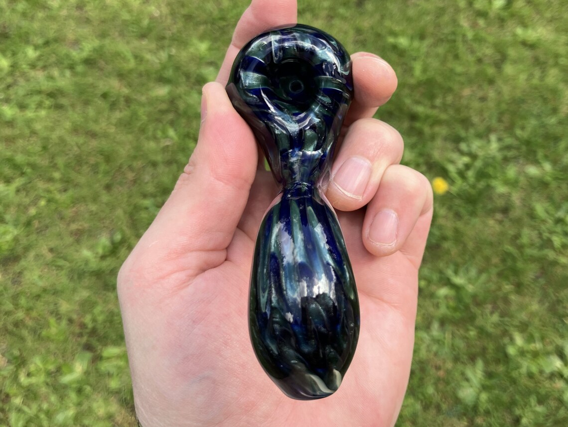 Glass Sherlock Pipe Metallic Sparkle Silver Blue - Dark Blue Chunky ...