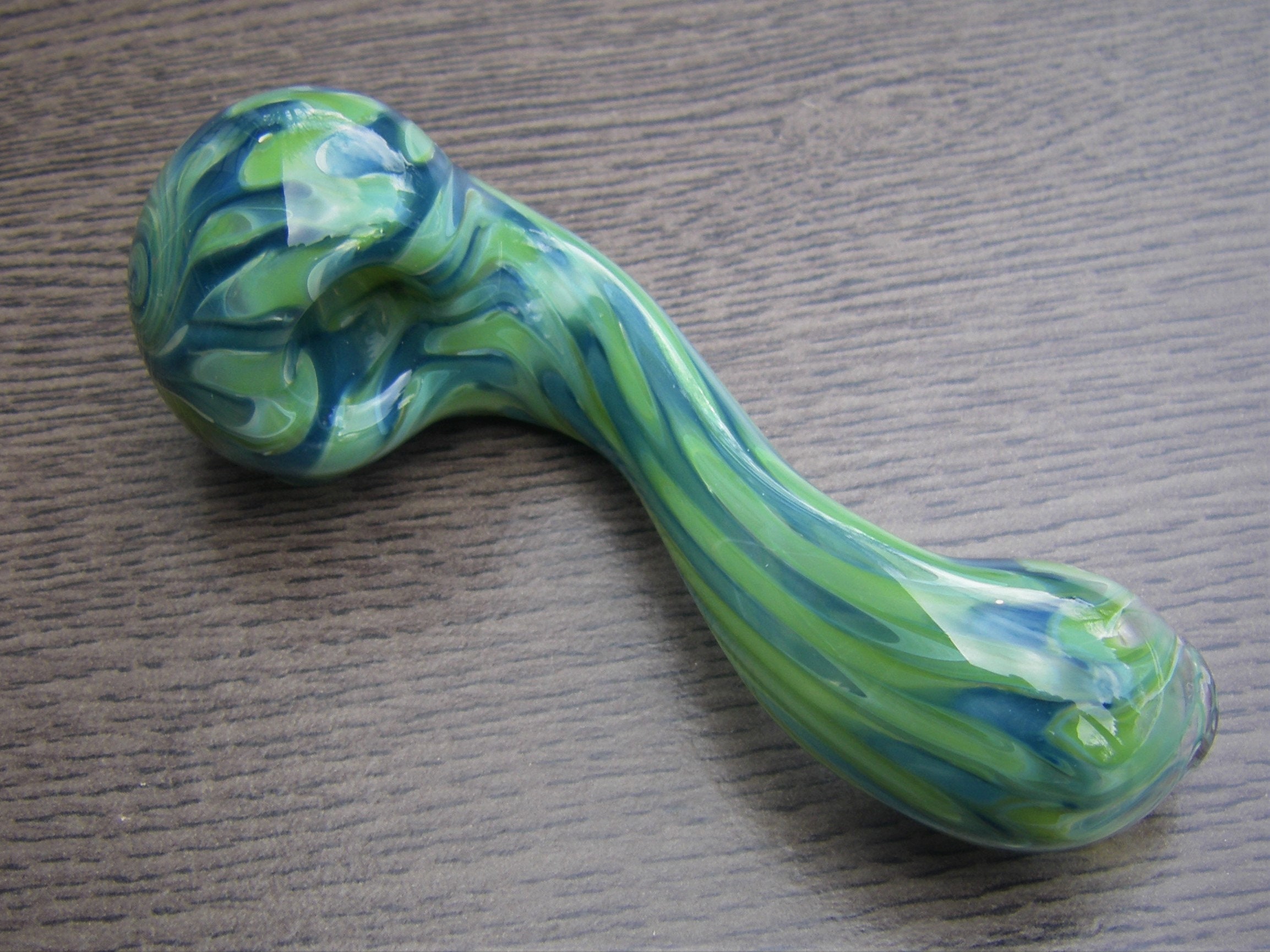 Glass Sherlock Pipe Peacock Blue-jade Green Chunky Colorful - Etsy