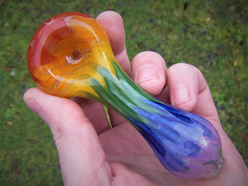 Rainbow Pipe 2 Glass Pipe Unique Chunky Colorful Large Bowl Etsy