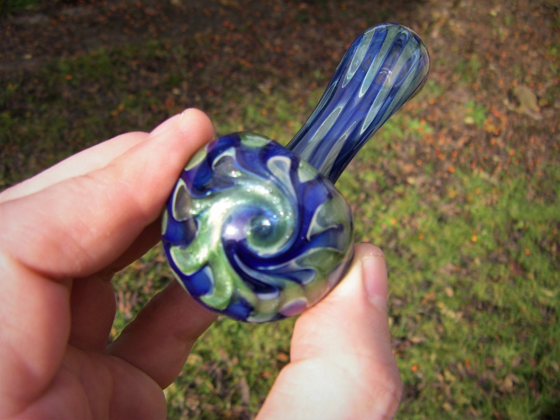 Glass Sherlock Pipe Sparkle Green-Blue Chunky Colorful Smoking | Etsy