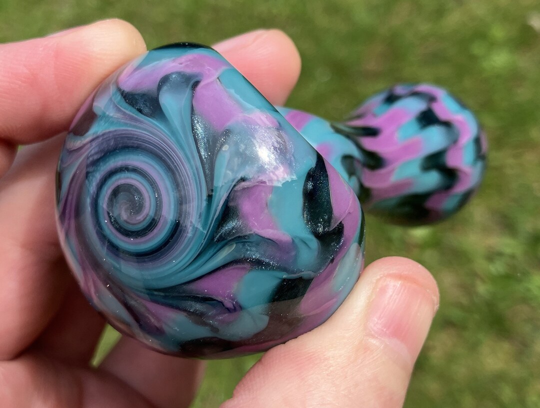 Large Glass Pipe Purple - Metallic Sparkle Silver Blue - Aqua Chunky ...