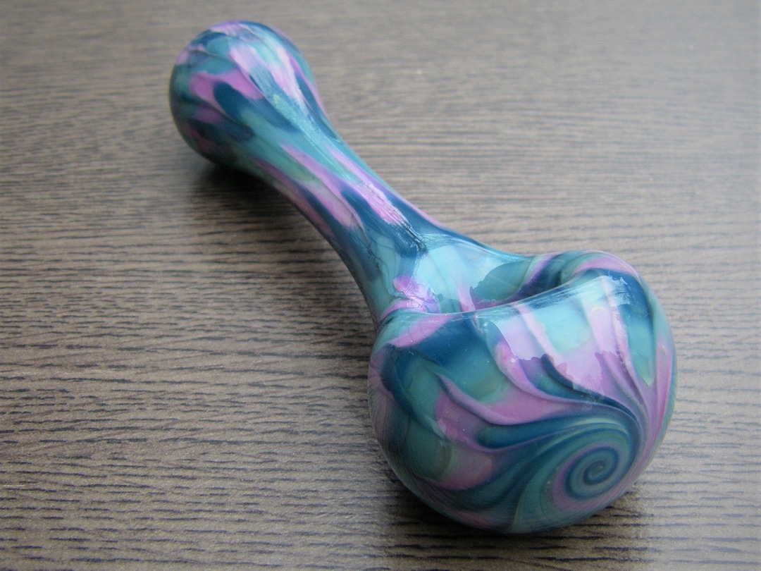 Long Glass Pipe Purple - Aqua - Peacock Blue Chunky Colorful Large Bowl ...