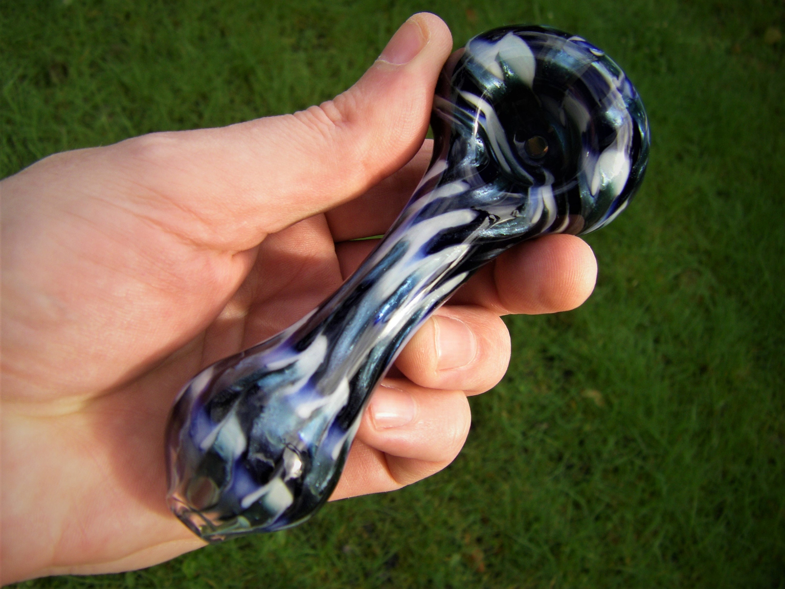 Large Glass Pipe Dark Blue-metallic Sparkle Silver Blue-white | Etsy