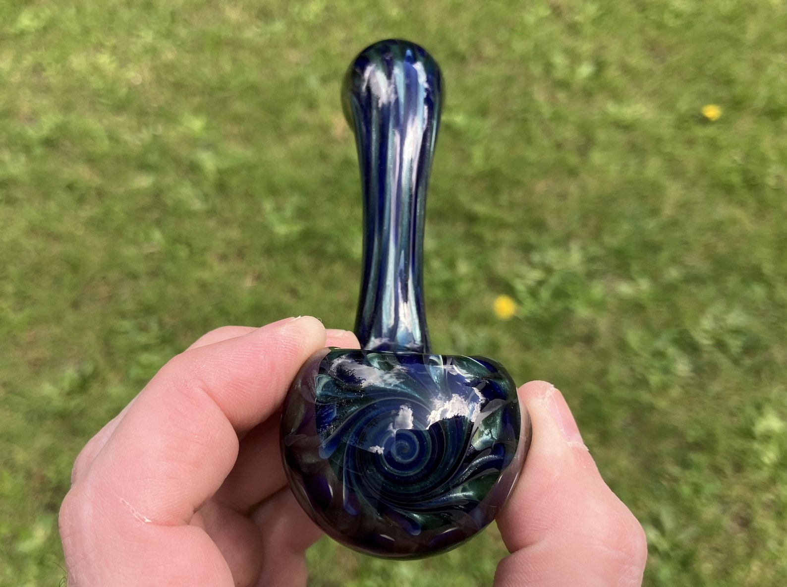 Glass Sherlock Pipe Metallic Sparkle Silver Blue - Dark Blue Chunky ...
