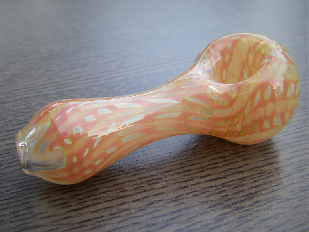 Small Pink / Peach Fumed Glass Peanut Pipe Chunky Colorful Smoking Bowl ...