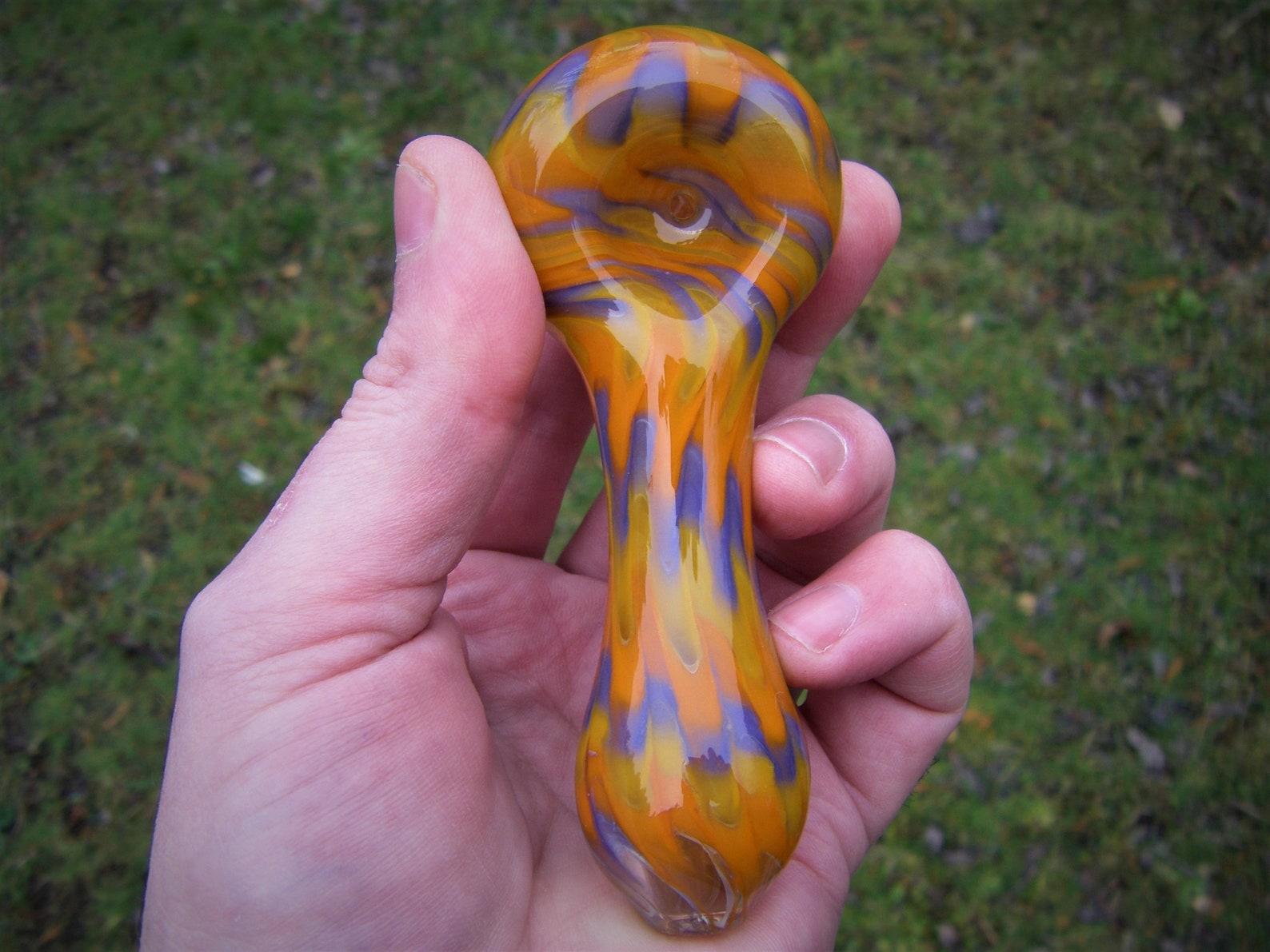 Large Glass Pipe Orange-yellow-light Bluish Purple Chunky - Etsy