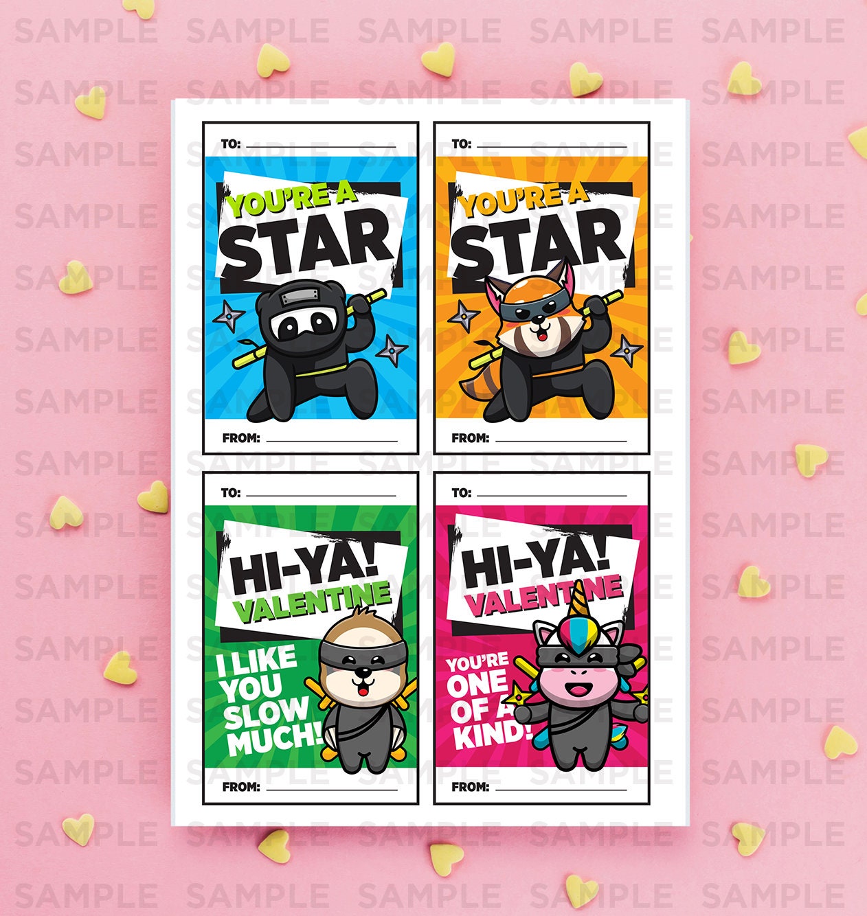 Ninja Valentines Printable - Cute Kawaii Animals - Panda, Red Panda ...