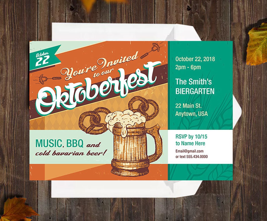 OKTOBERFEST Party Invitation Octoberfest Postcard Fall, Beer, Hops ...