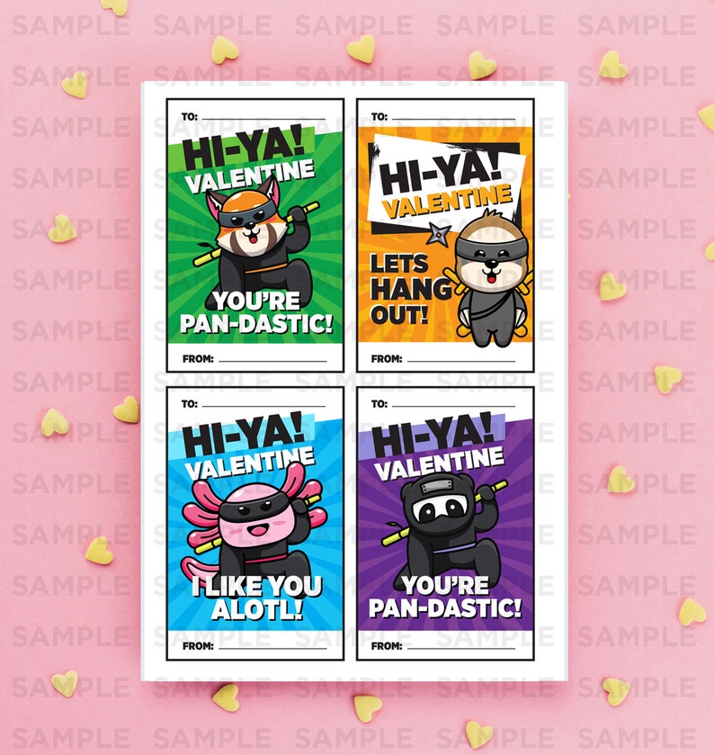 Ninja Valentines Printable - Cute Kawaii Animals - Panda, Red Panda ...