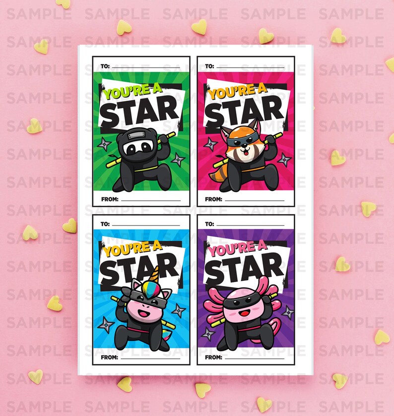Ninja Valentines Printable - Cute Kawaii Animals - Panda, Red Panda ...