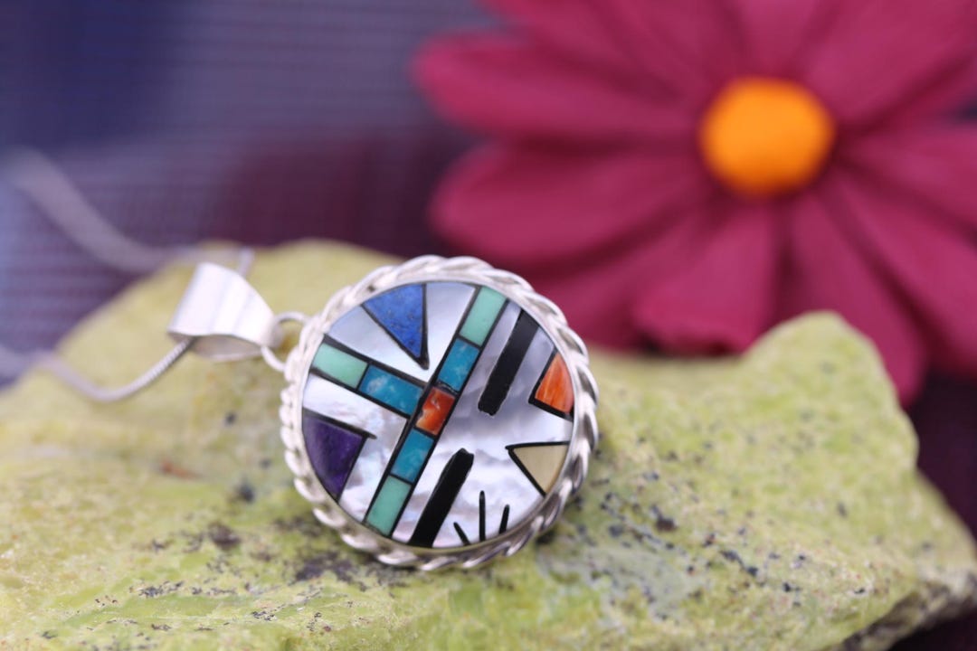 Handmade Pendant by Native American Zuni Pueblo Artist Bevis Tsadiasi ...