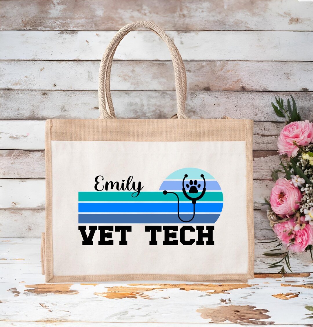 Personalized Vet Tech Jute Tote Bag, Custom Vet Tech Jute Bag, Vet Tech ...