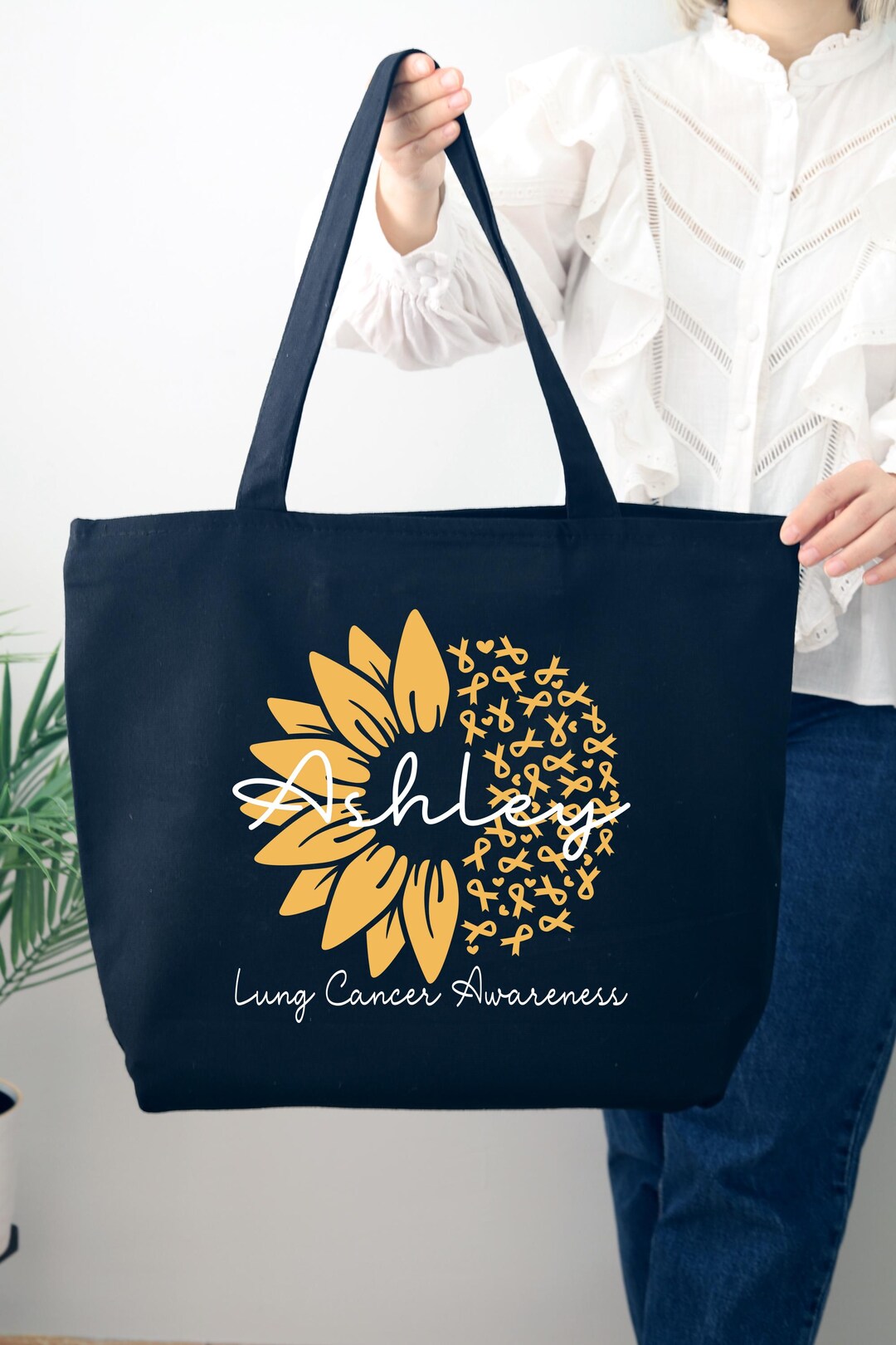 Custom Lung Cancer Awareness Bag, Sunflower Lung Cancer Bag, Lung ...