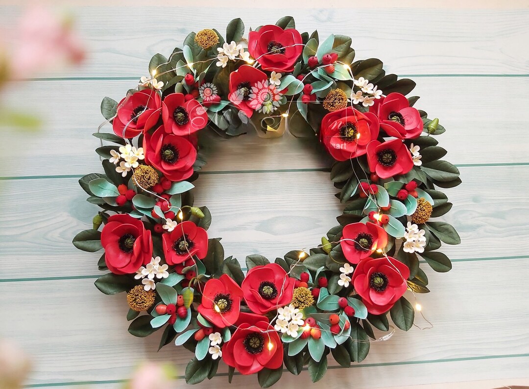 PAPER QUILLING ART, 3D Quilling Poppy Flower Wreath, Wall Hanging ...