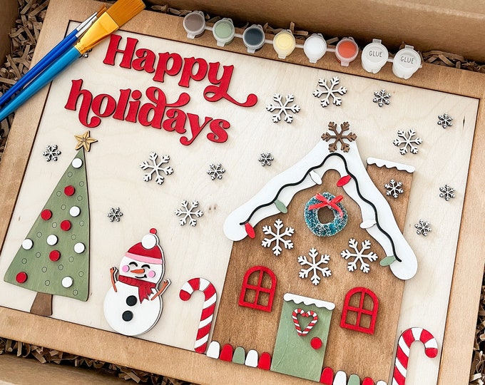 Paint Your Own Framed Gingerbread House Kit,happy Holidays Sign,diy ...