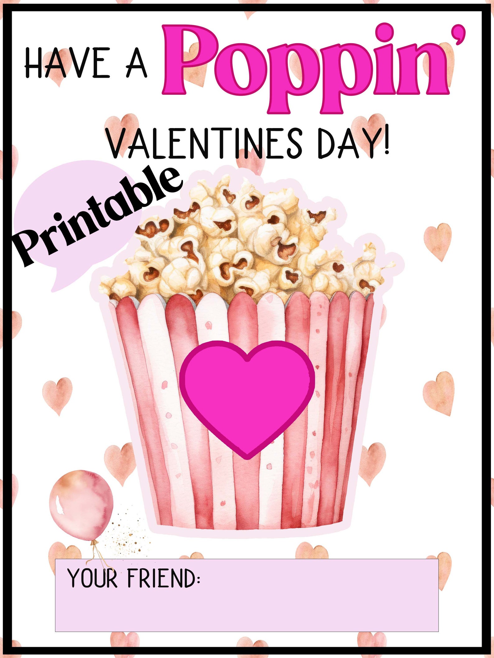 Valentine Card, Printable Valentine Card,valentines Day Printable,class ...