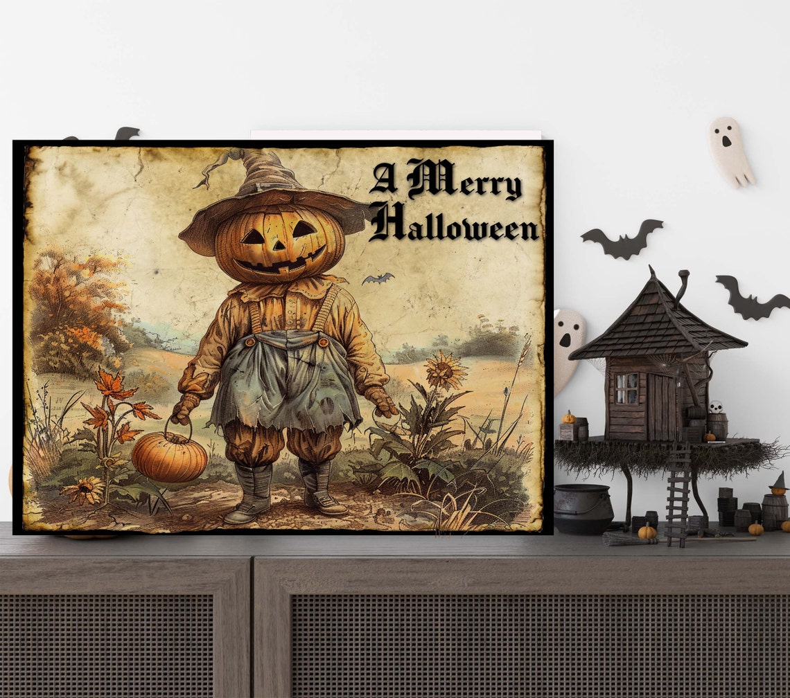 Primitive Halloween Decor Metal Sign Decoration, Pumpkin Head Scarecrow ...