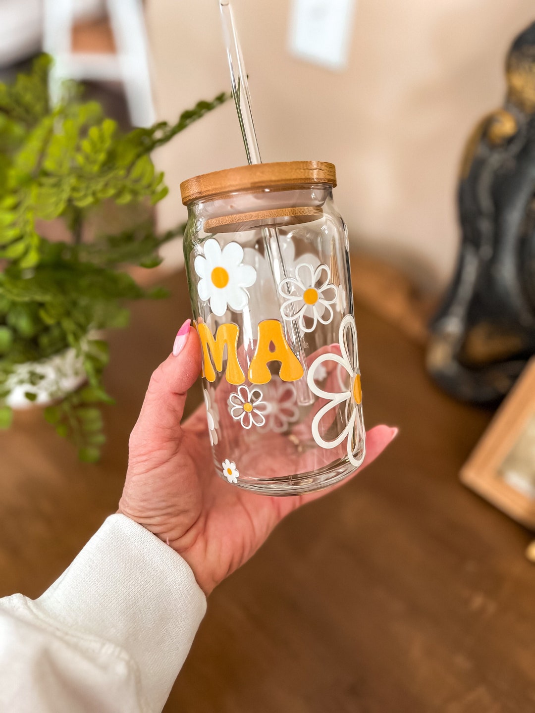 Personalized Glass Cup With Lid and Straw, Glass Cups, Glass Tumbler ...