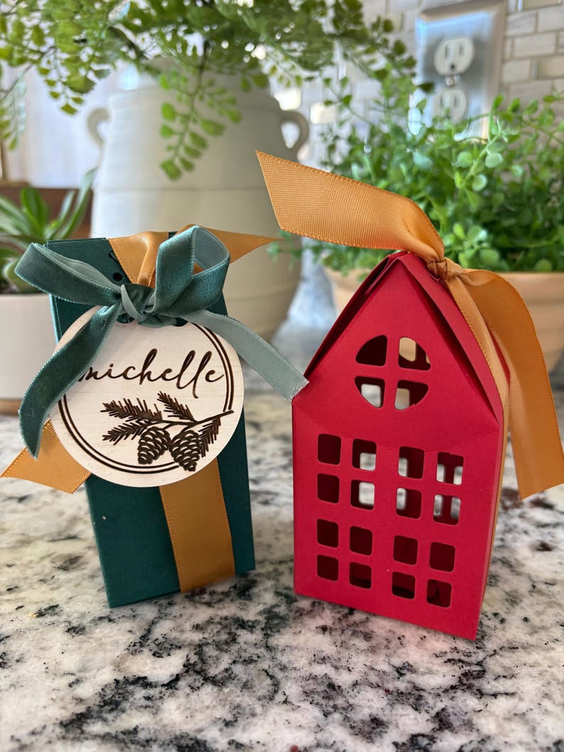 Mini House Gift Box: Holiday Favor Box With Ribbon & Optional Tag - Etsy