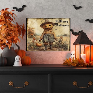 Primitive Halloween Decor Metal Sign Decoration, Pumpkin Head Scarecrow ...