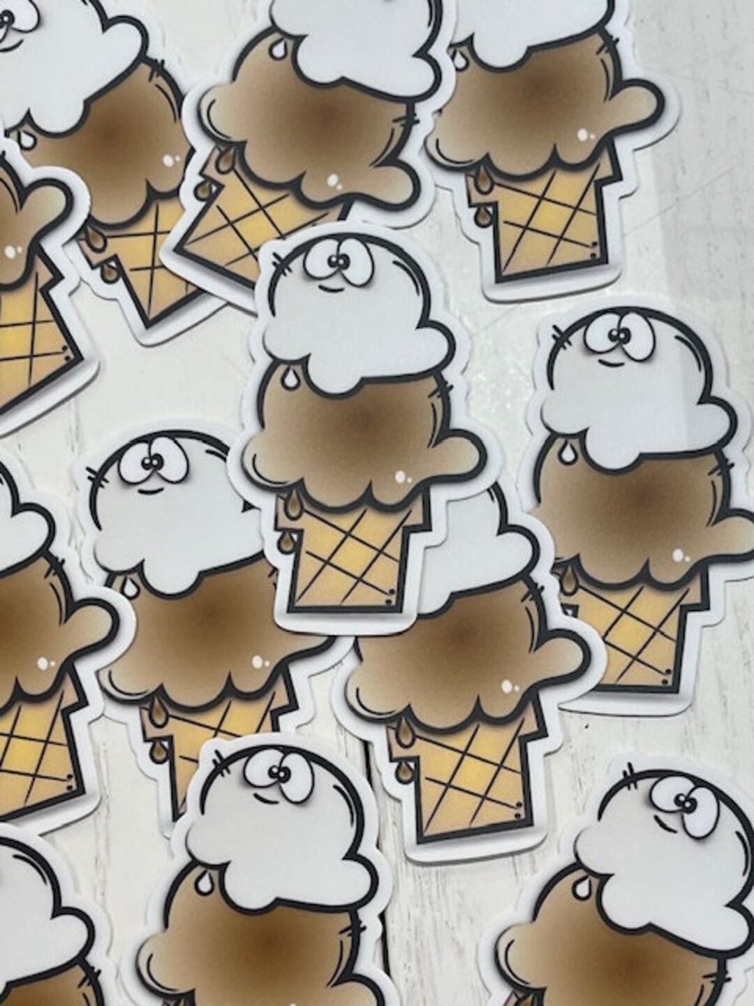 Cute Chocolate Vanilla Ice Cream Vinyl Sticker // Double Scoop / Ice ...