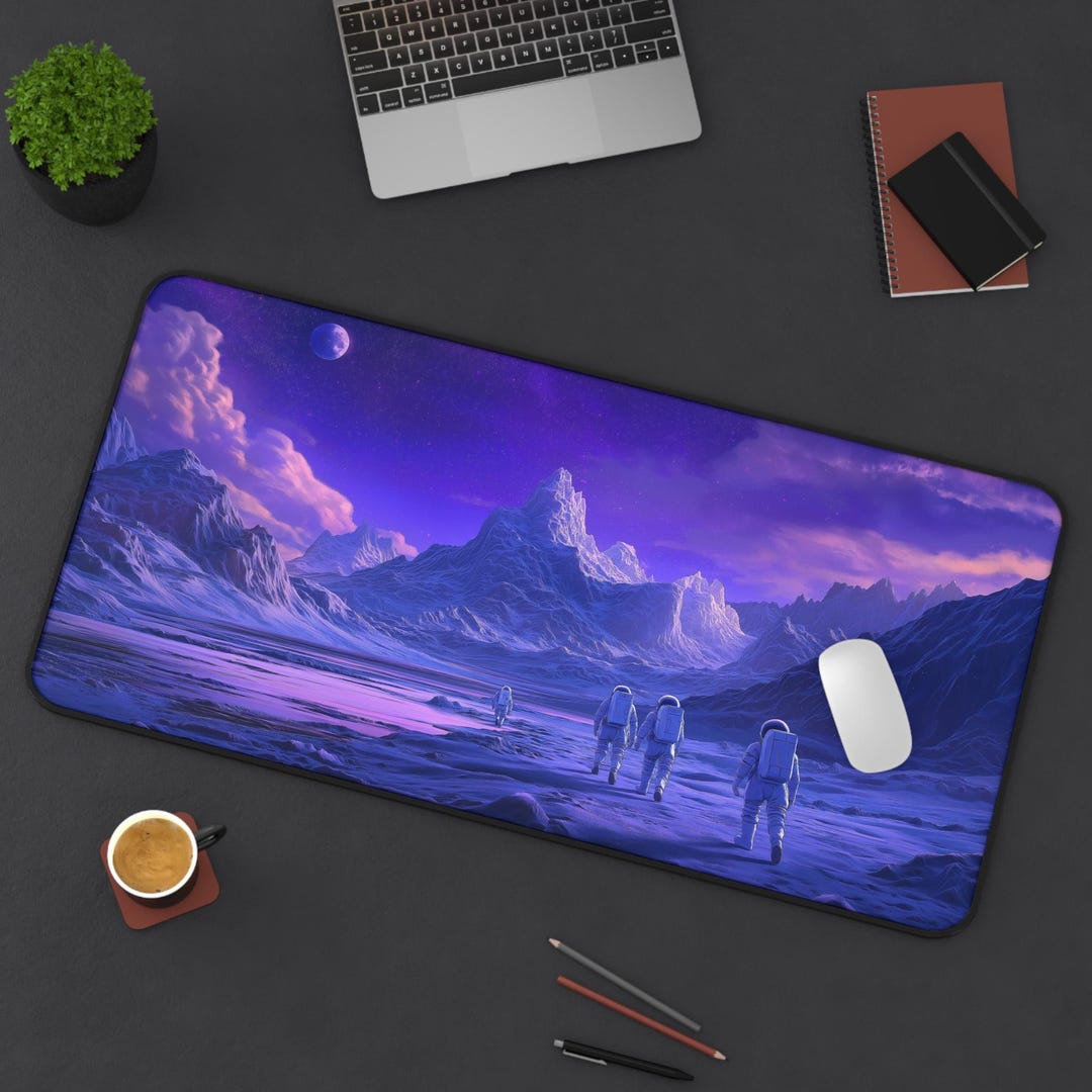 Desk Mat, Purple Blue Lunar Planet Scifi Astronaut Landing, Mouse Pad ...