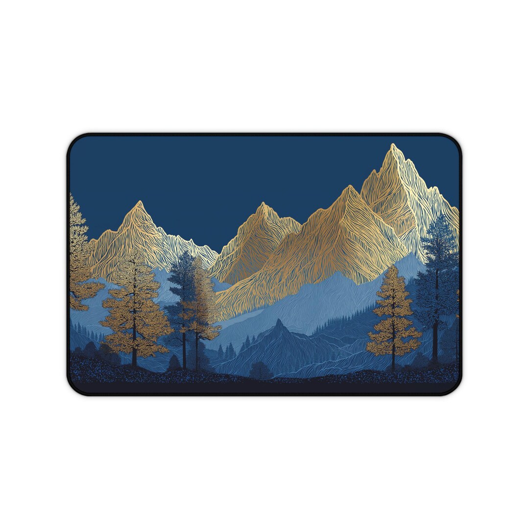 Blue Mountain Woodblock Desk Mat | Scenic Mountain Gaming Mouse Pad ...