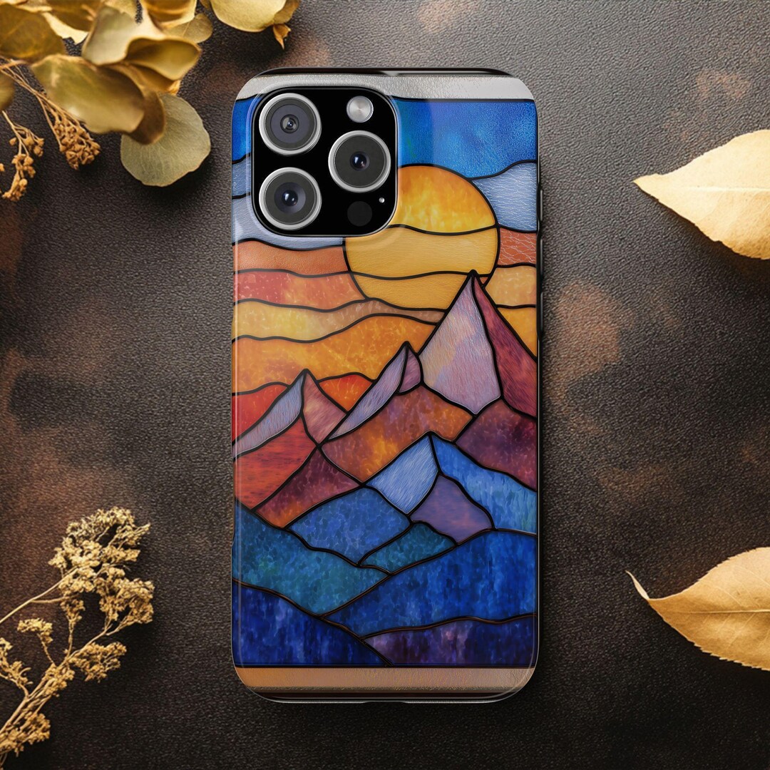 Mountain Sunset Outdoors Stained Glass Snap Phone Cases Sleek Slim ...