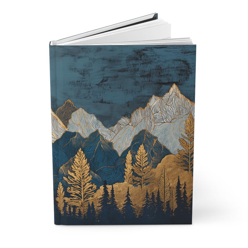 Mountain Hardcover Journal – Gold Forest, Blue Sky Notebook, Aesthetic ...