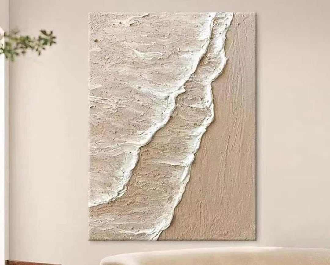 3D Minimalist Beach Painting Textured Wall Art Ocean Wave Painting on ...