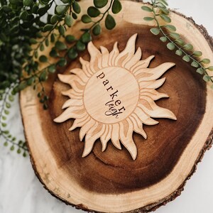 Wooden Sun Baby Name Sign, Hospital Name Sign for Birth Announcement ...