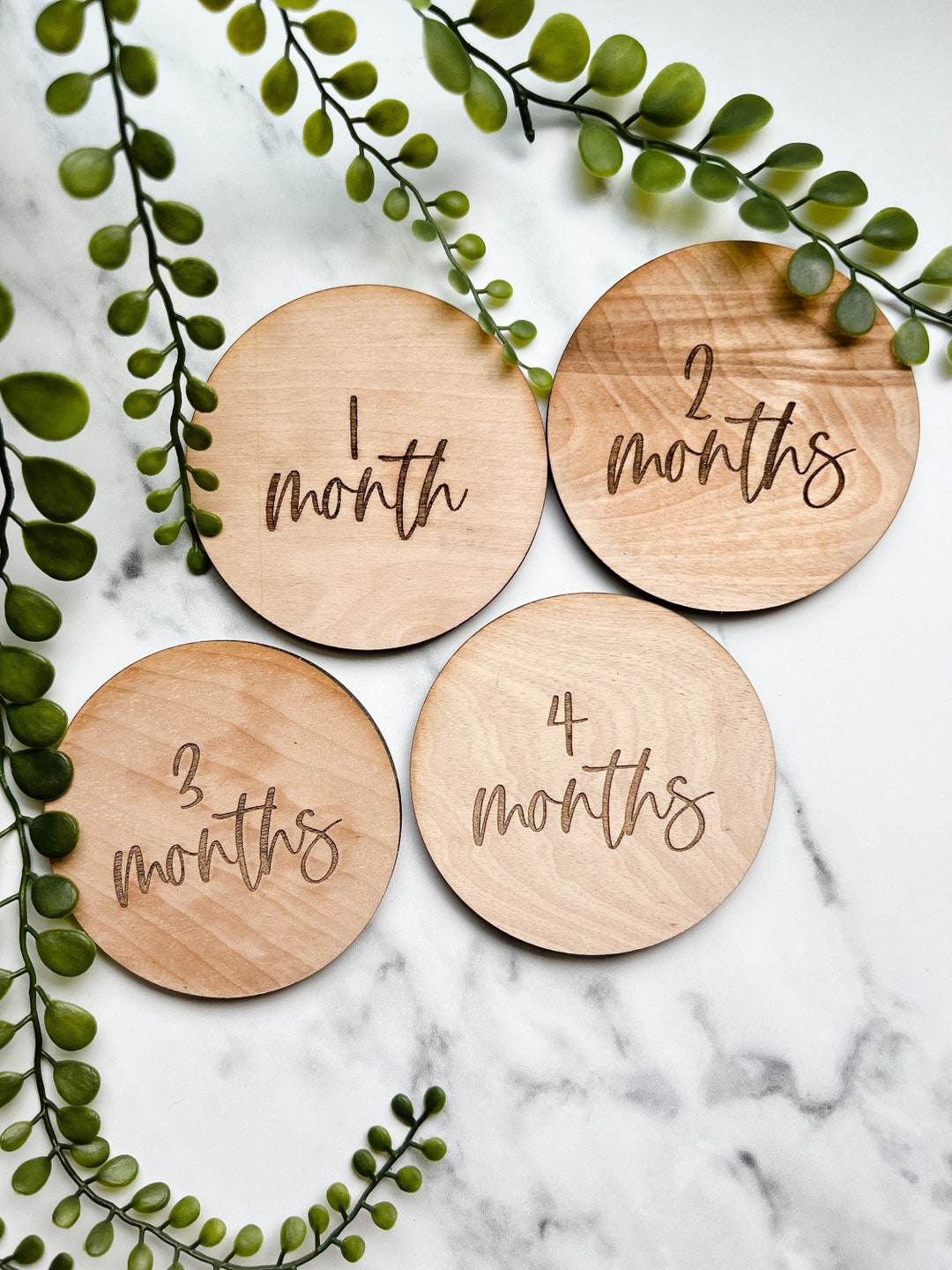 Wooden Milestone Cards for Baby Monthly Photos, Wavy or Round, Baby ...