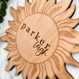 Wooden Sun Baby Name Sign, Hospital Name Sign for Birth Announcement ...