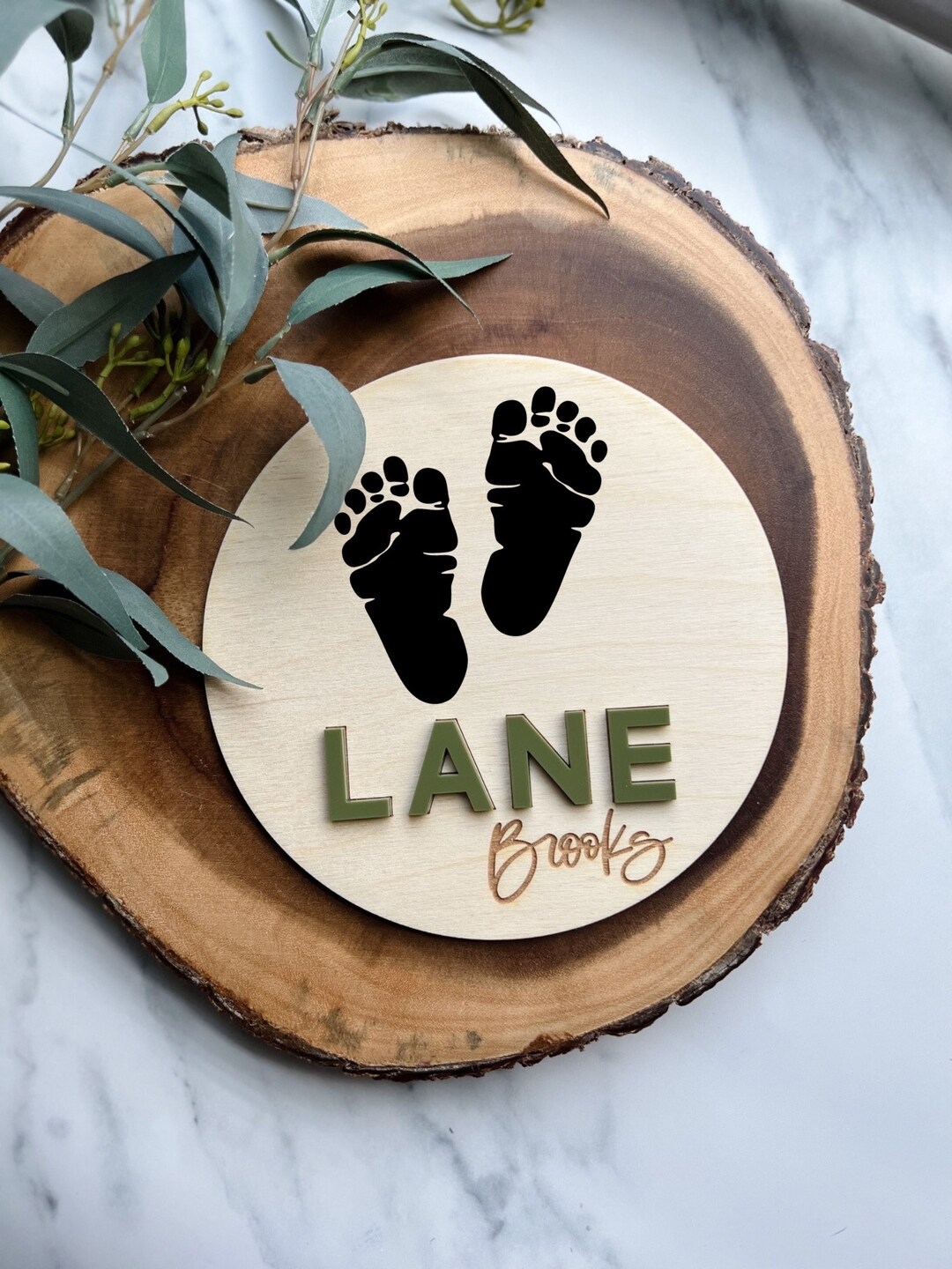 3D Acrylic and Wood Baby Name Sign, Baby Footprint Sign, Hospital Name ...
