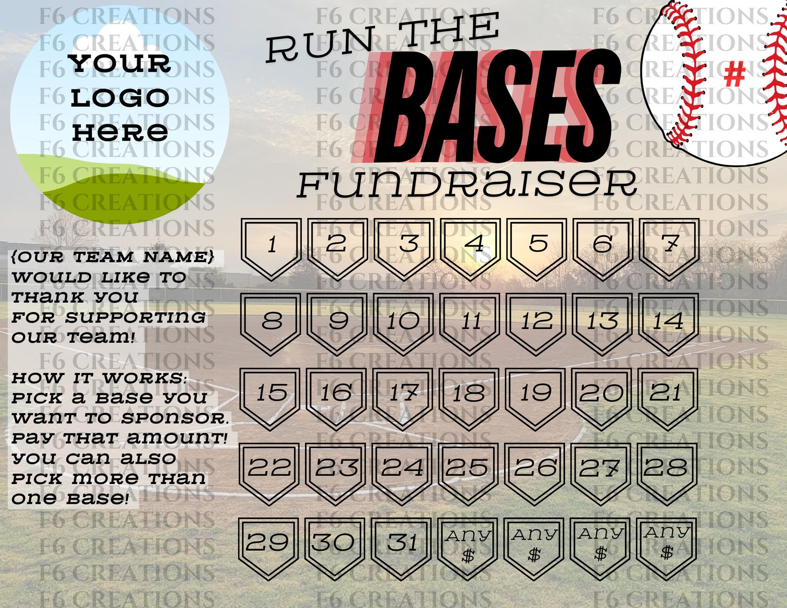 Baseball Fundraiser Template - Etsy
