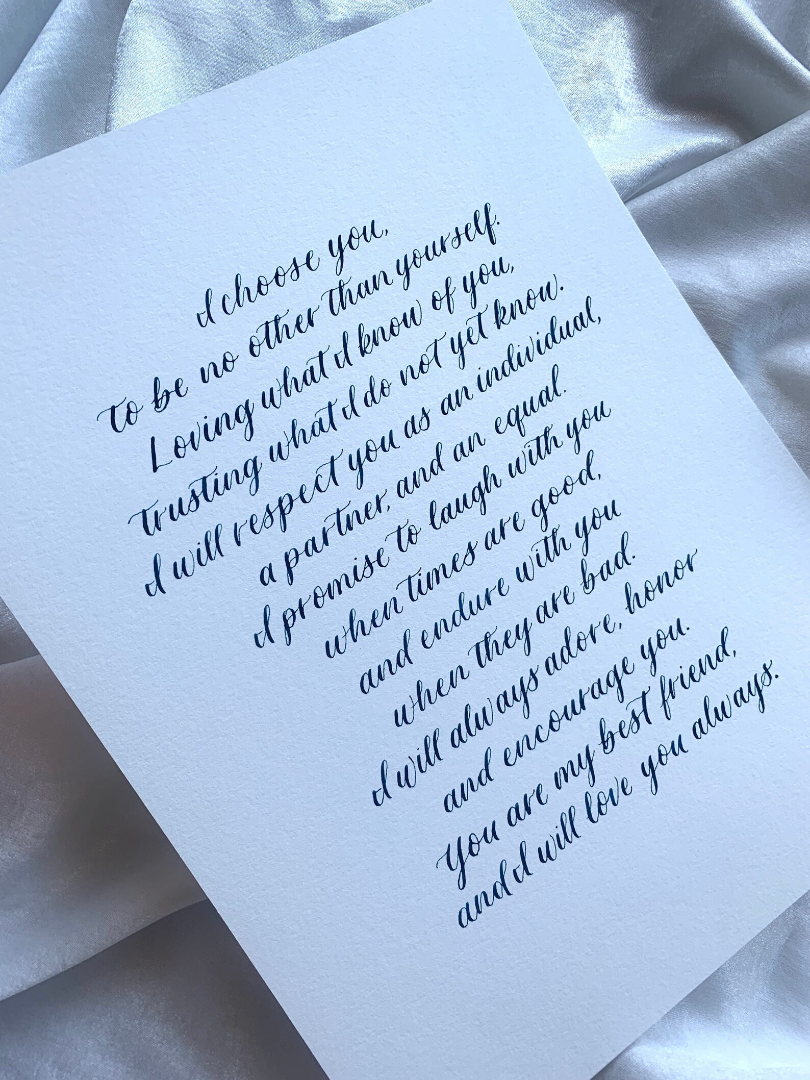 Custom Calligraphy, Physical Print, Handwritten - Vows, Poems ...